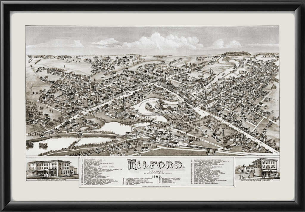 Milford Delaware Bird's Eye View 1885 -Vintage City Maps