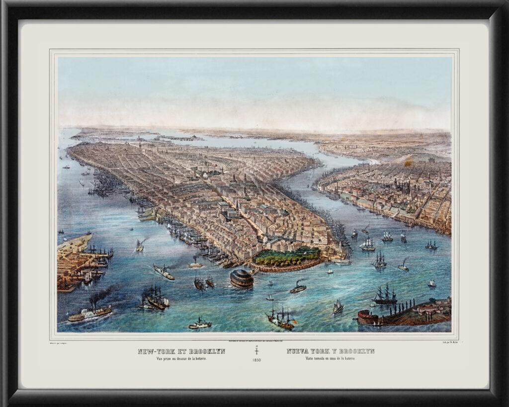 New York City 1850 - Vintage City Maps - Restored City Views