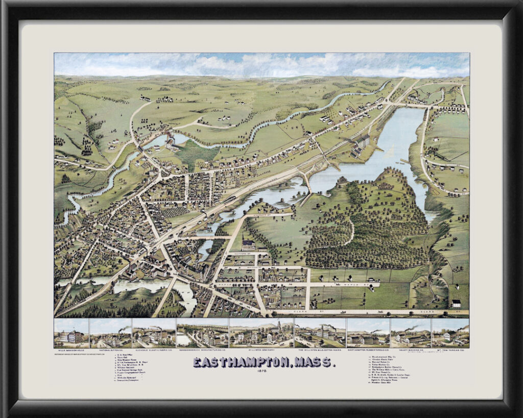 Easthampton MA 1878 - Bird's Eye View - Vintage City Maps