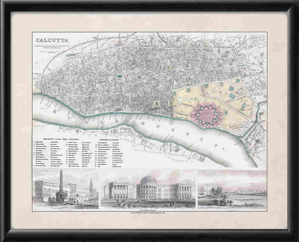 Bird's Eye View Calcutta 1842 by Chapman & Hall - Vintage City Maps