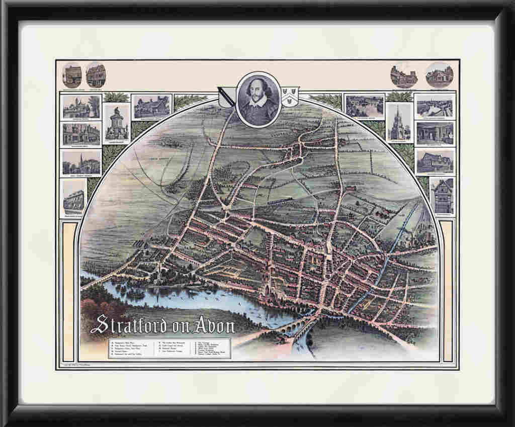 Vintage City Maps - Bird's Eye View of Stratford-Upon-Avon, England
