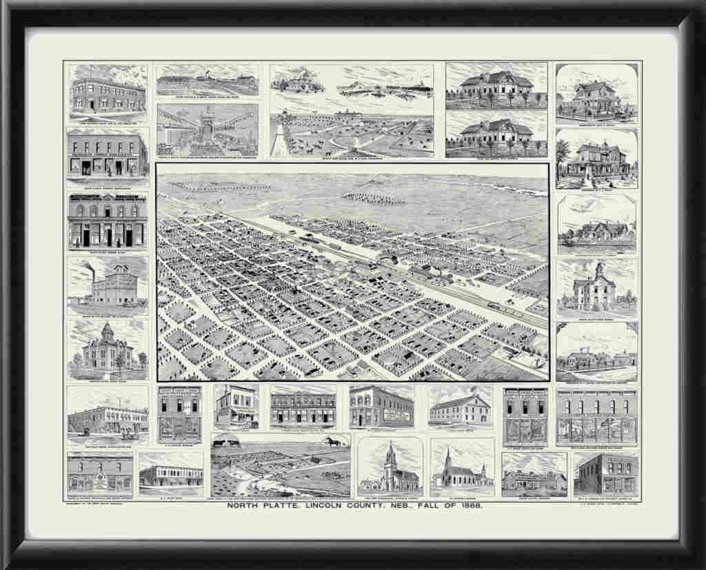 North Platte, Nebraska, Bird's Eye View 1888 - Vintage City Maps