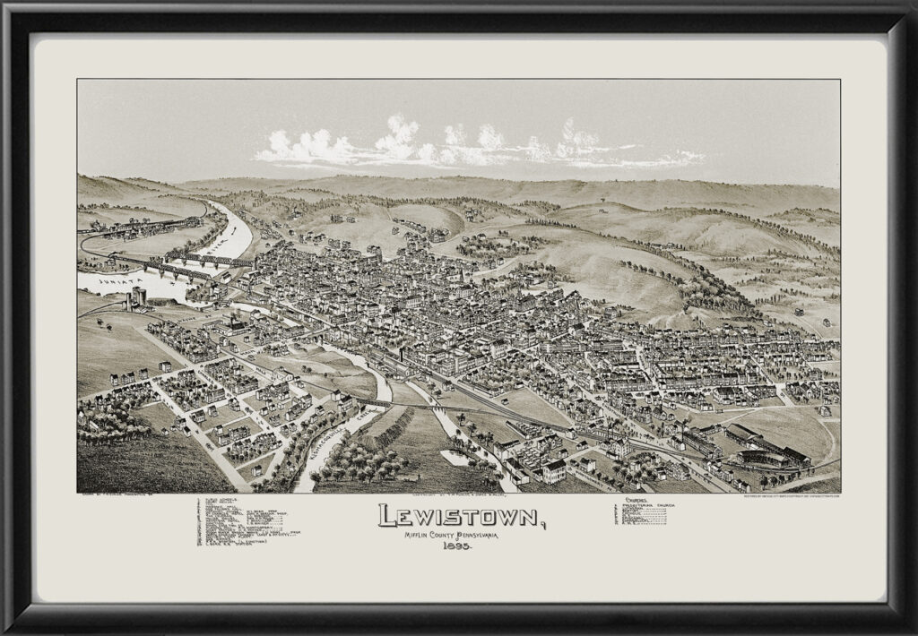 Bird's eye view map of Lewistown, PA 1895 - Vintage City Maps