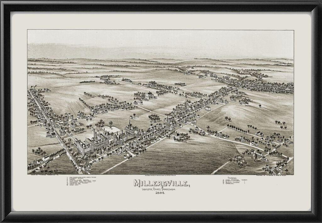 Bird's eye view map of Millersville, PA 1894 - Vintage City Maps
