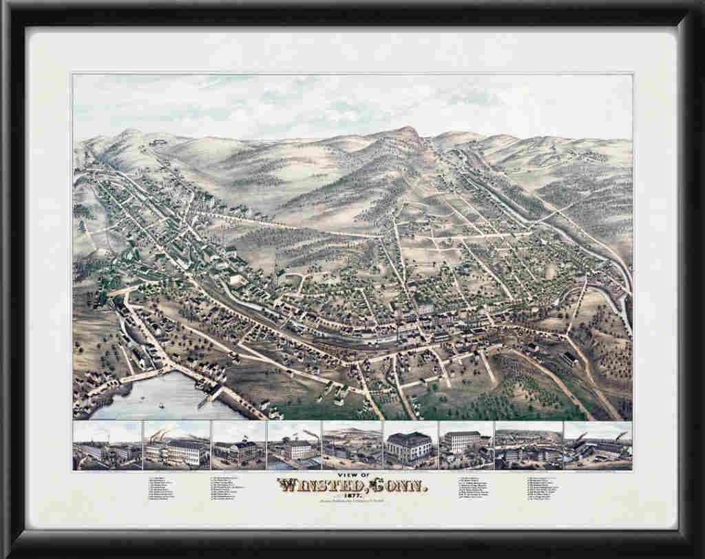 Bird's eye view map of Winsted, CT 1877 - Vintage City Maps