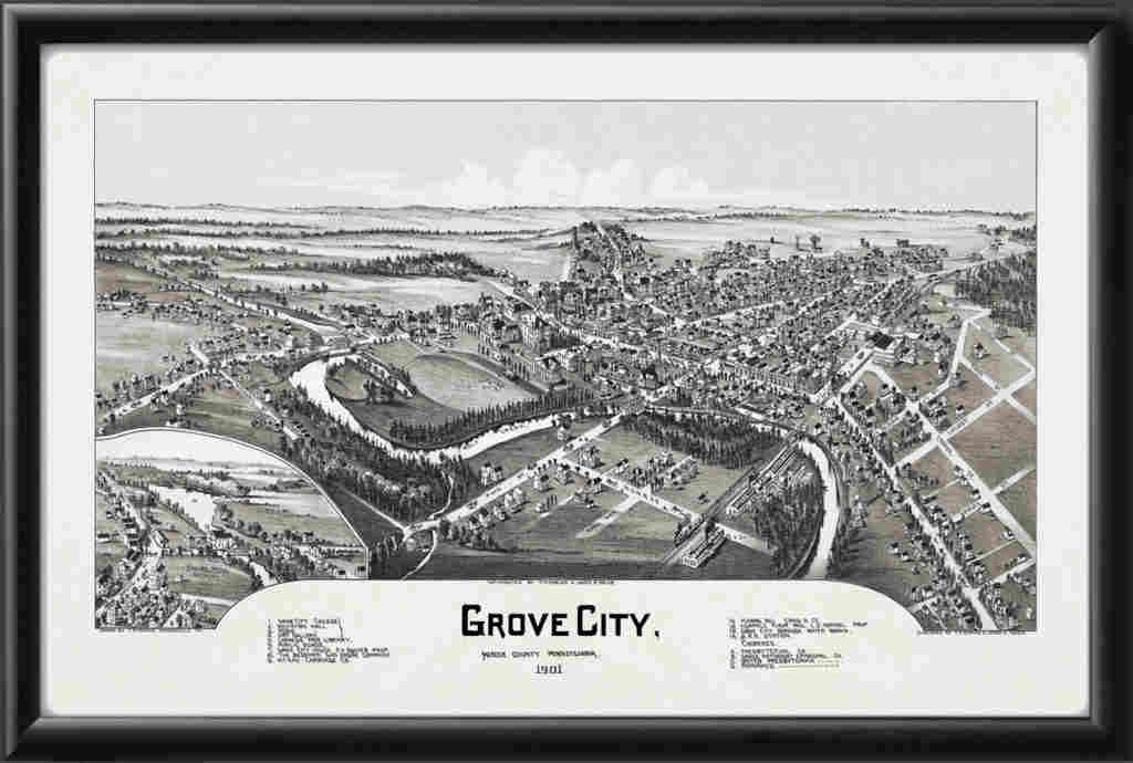 Bird's eye view map of Grove City, PA, 1901 - Vintage City Maps