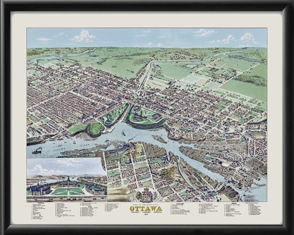 Bird's eye view of Ottawa, Ontario, Canada 1876 - Vintage City Maps