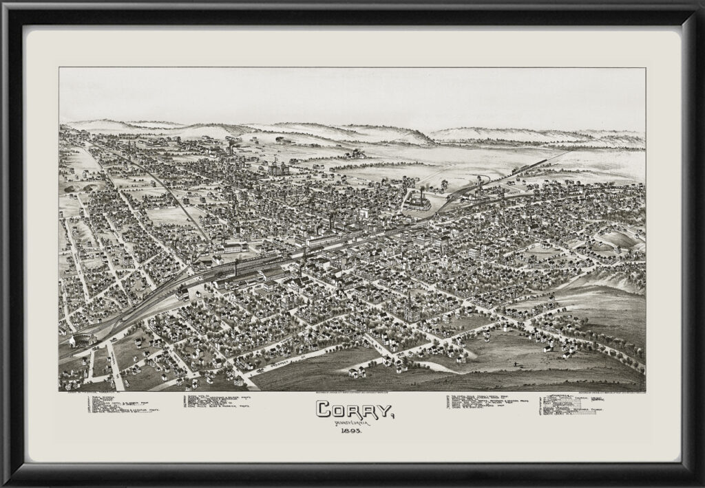 Corry, Pennsylvania Bird's Eye View Map 1895 - Vintage City Maps