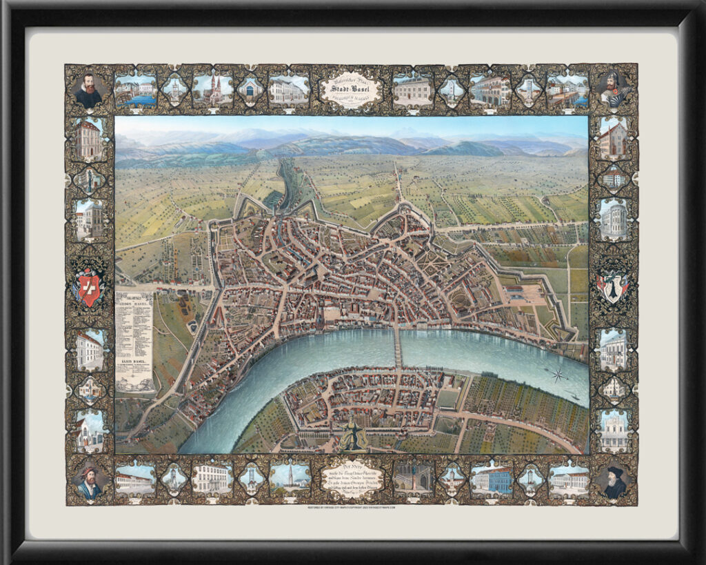 Basel, Switzerland 1847 - Vintage City Maps, Restored City Views