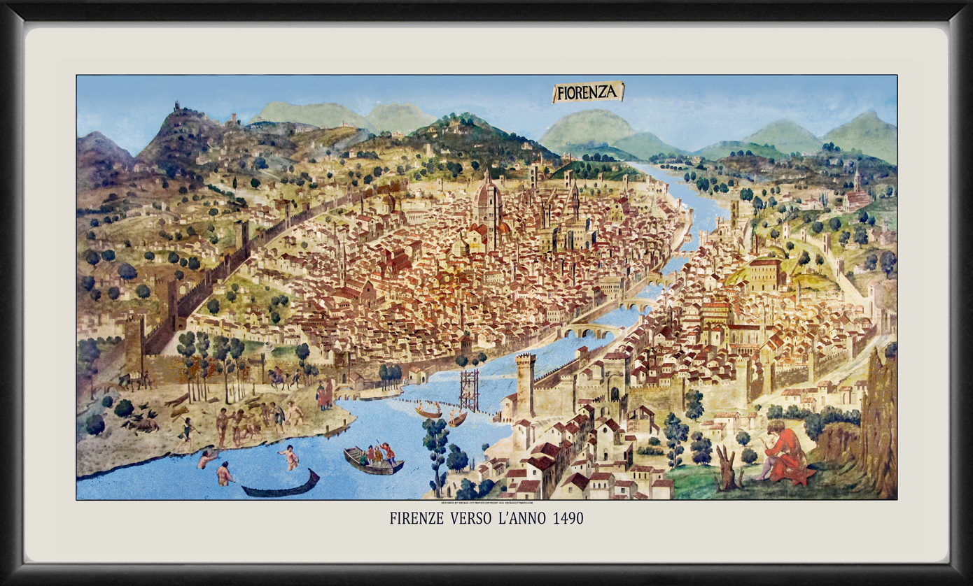 Florence Italy 1660 Restored Map | Vintage City Maps