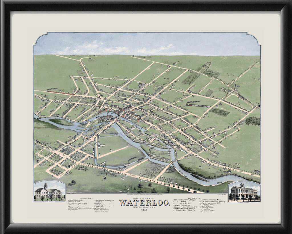 Vintage City Maps - Bird's Eye View Map of Waterloo, N.Y., 1873