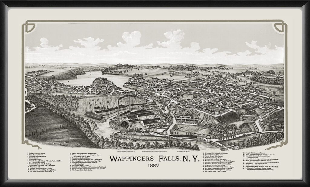Vintage City Maps - Bird's Eye View of Wappingers Falls NY 1889