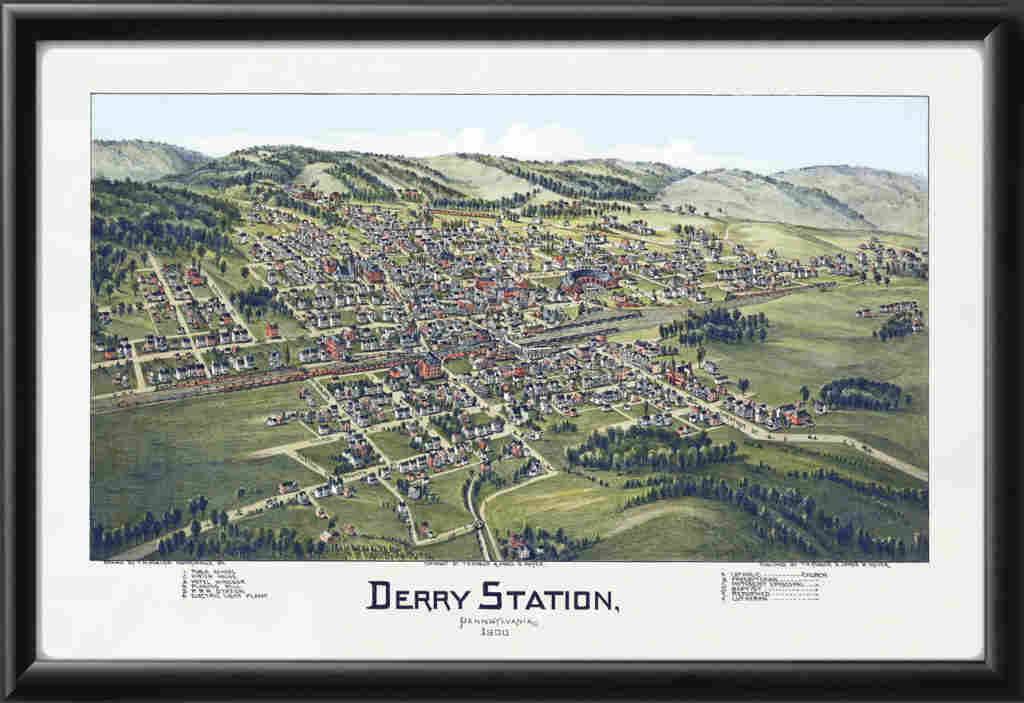 Vintage City Maps - Bird's Eye View of Derry, Pennsylvania, 1900