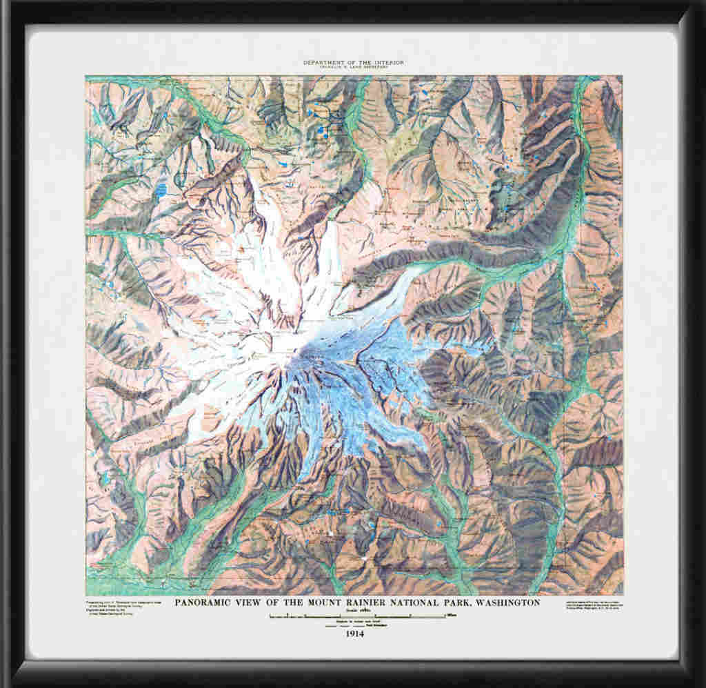 Vintage City Maps - Panoramic map of Mount Rainier Nat'l Park, WA 1914