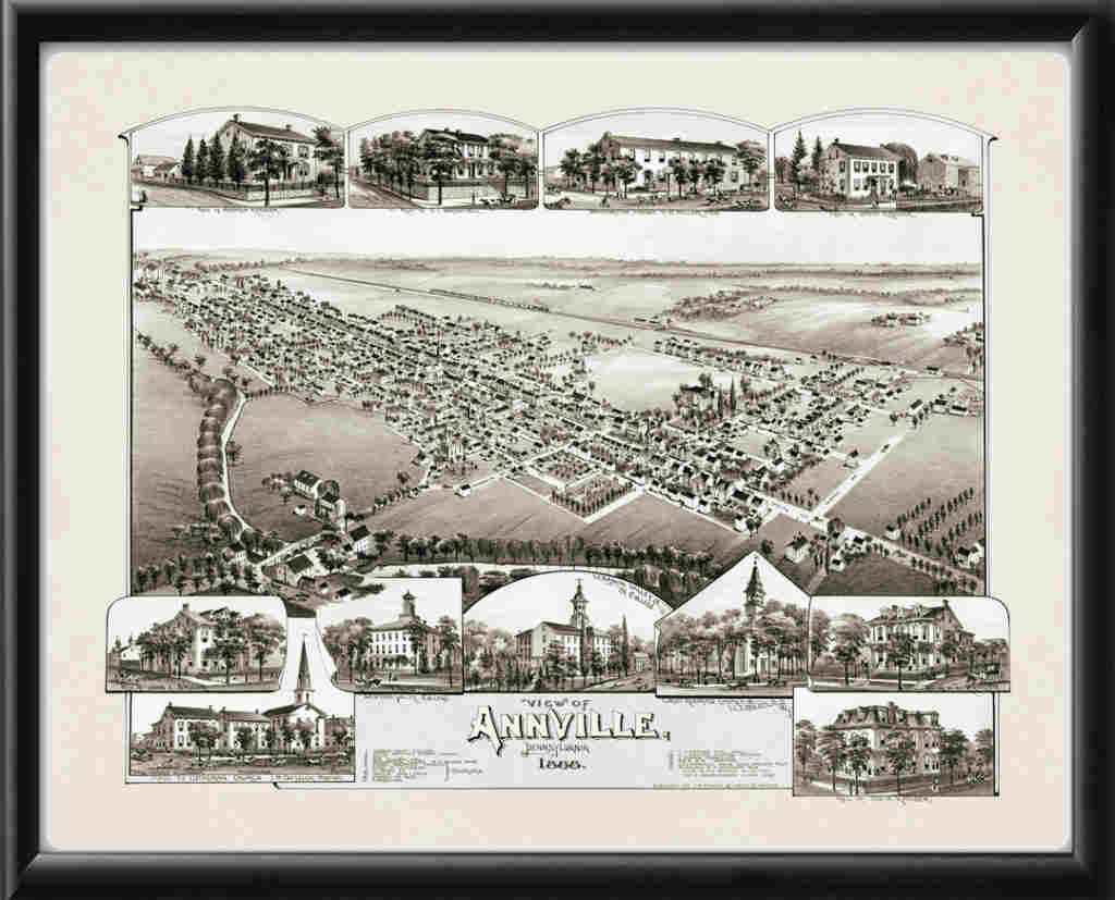 Vintage City Maps - Bird's Eye View Map of Annville, PA 1888