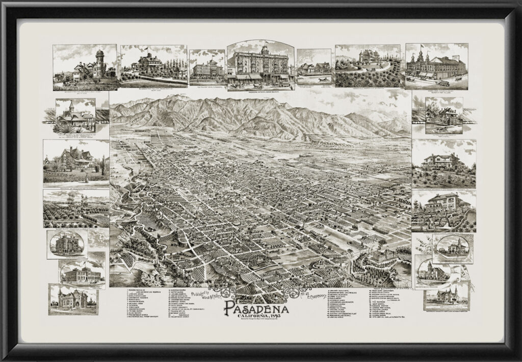 Pasadena CA 1893 Restored Map | Vintage City Maps