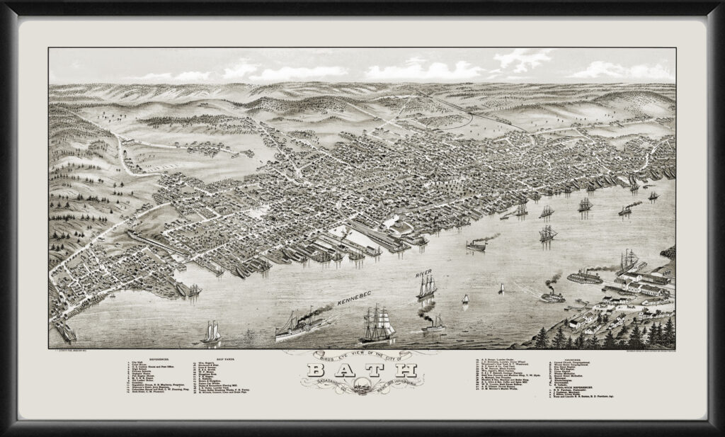 Bath, Maine 1878 - Vintage City Maps - Restored Bird's Eye Views