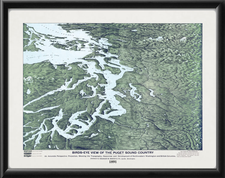 Vintage City Maps - Bird's eye view map of Puget Sound, WA., 1891