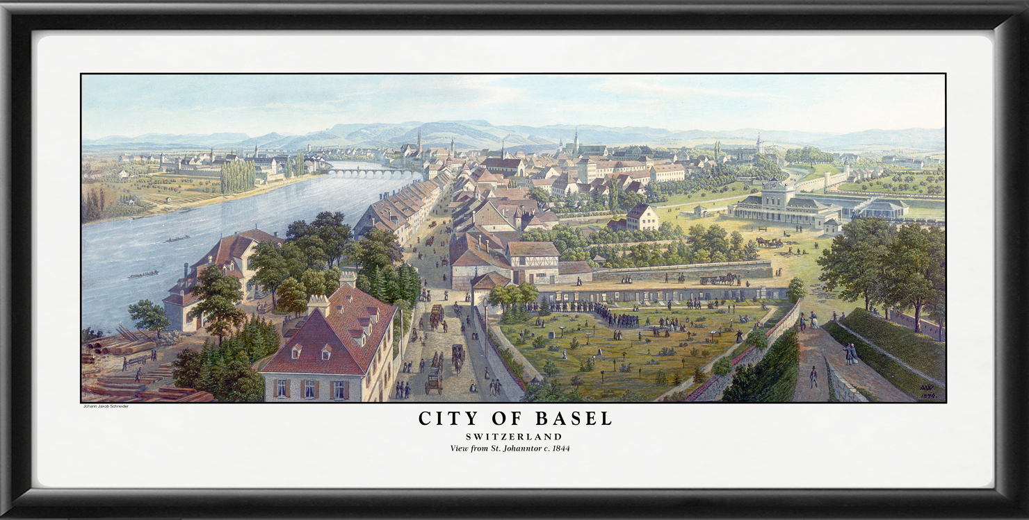 Vintage City Maps - Bird's eye of Basel, Switzerland, 1844