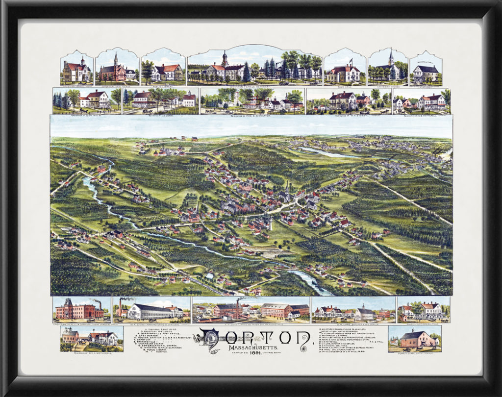 Vintage City Maps - Bird's eye view map of Norton, Massachusetts, 1891