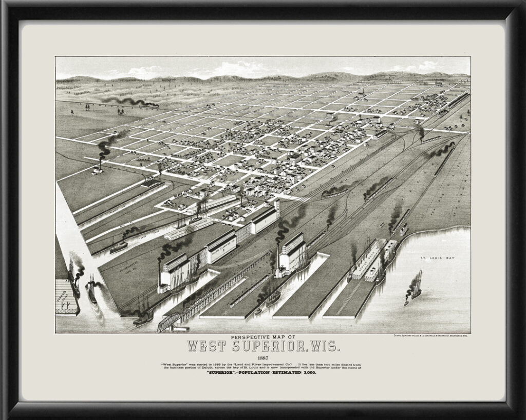 West Superior WI 1887 Restored Map | Vintage City Maps