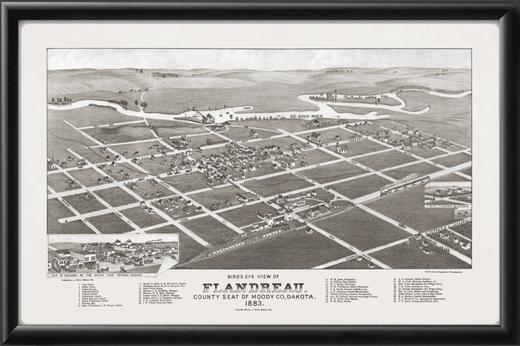 Flandreau SD 1883 Restored Map | Vintage City Maps