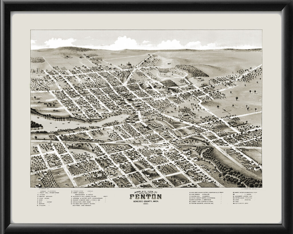 Fenton MI 1880 Restored Map | Vintage City Maps