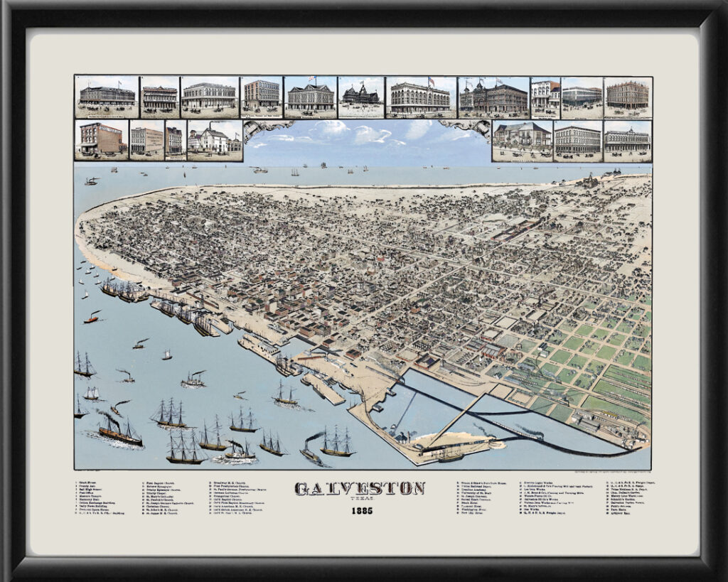 Galveston TX 1885 Restored Map | Vintage City Maps