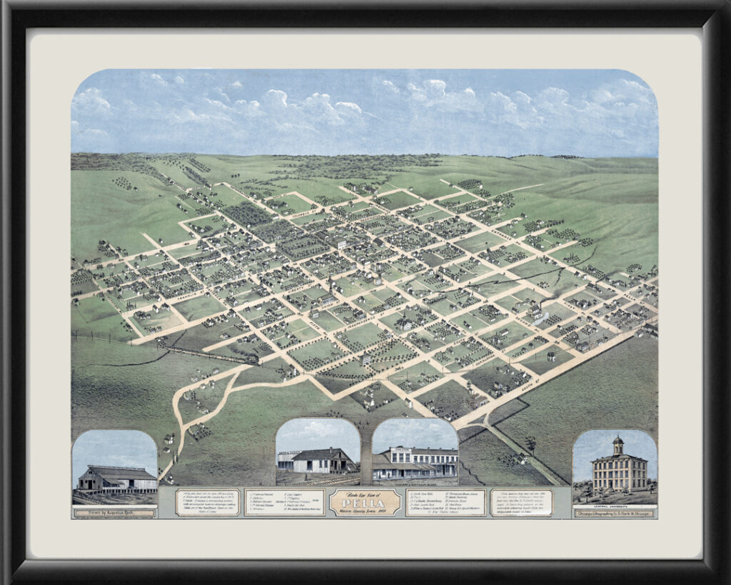 Pella IA 1869 Restored Map | Vintage City Maps