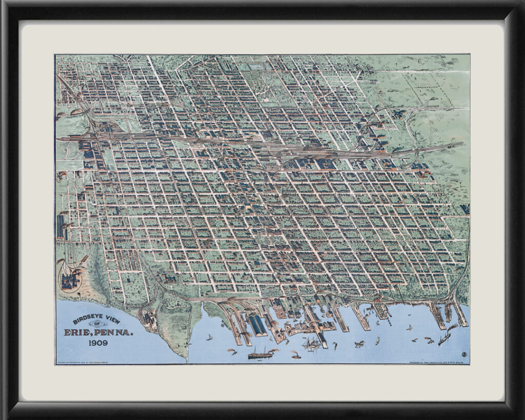 Erie PA 1909 Restored Map | Vintage City Maps