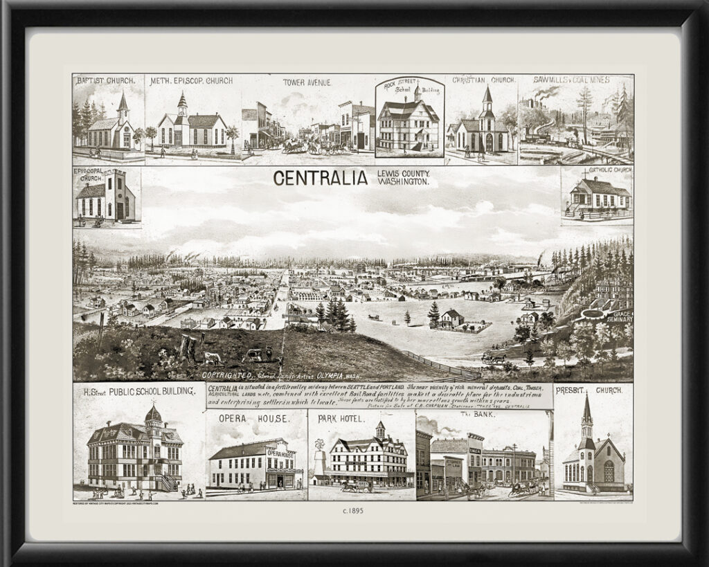 Centralia WA 1895 Restored Map | Vintage City Maps