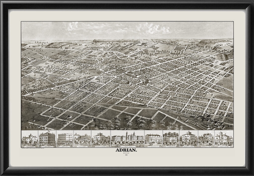 Adrian MI 1866 Restored Map | Vintage City Maps