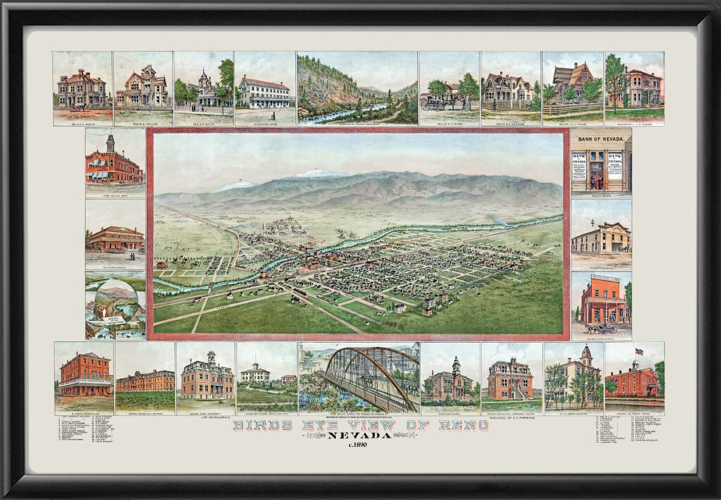 Reno NV 1890 Restored Map | Vintage City Maps