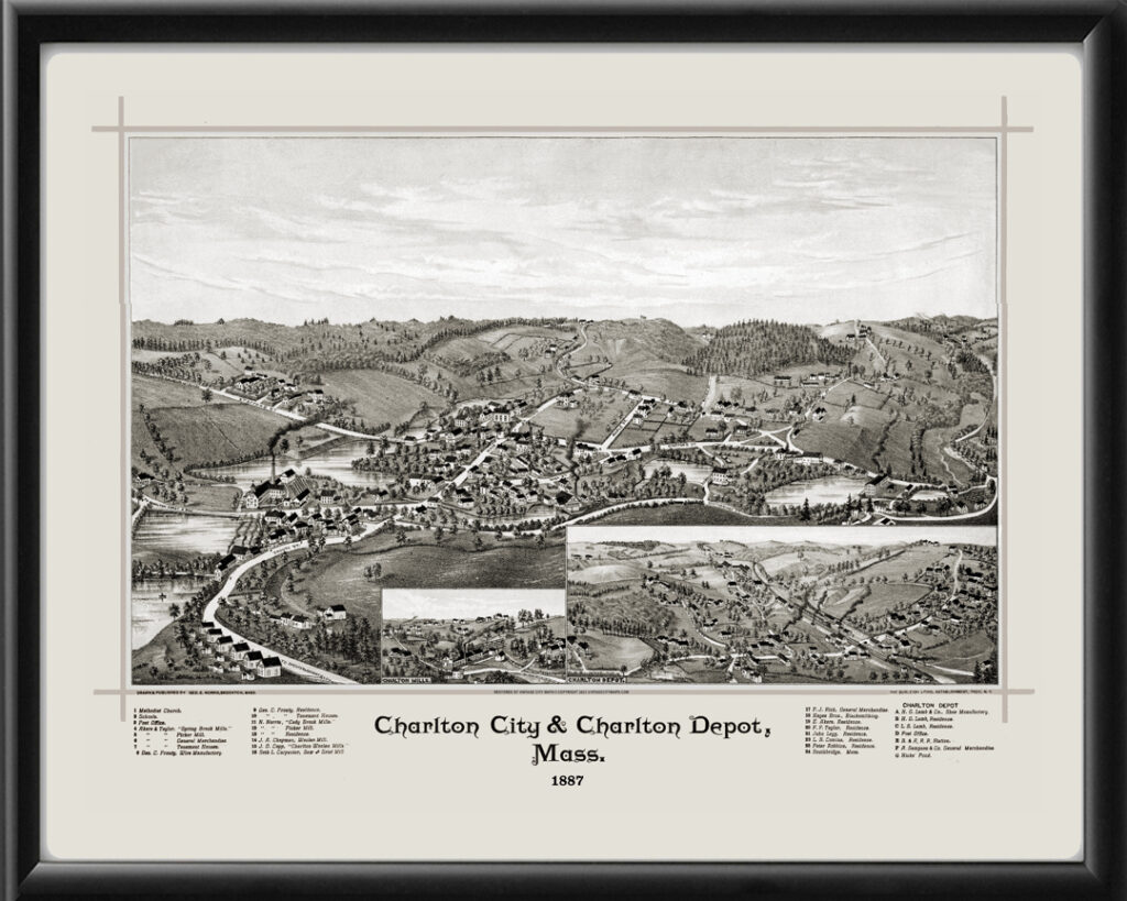 Charlton MA 1887 (Color) | Vintage City Maps - Restored Bird's Eye Views