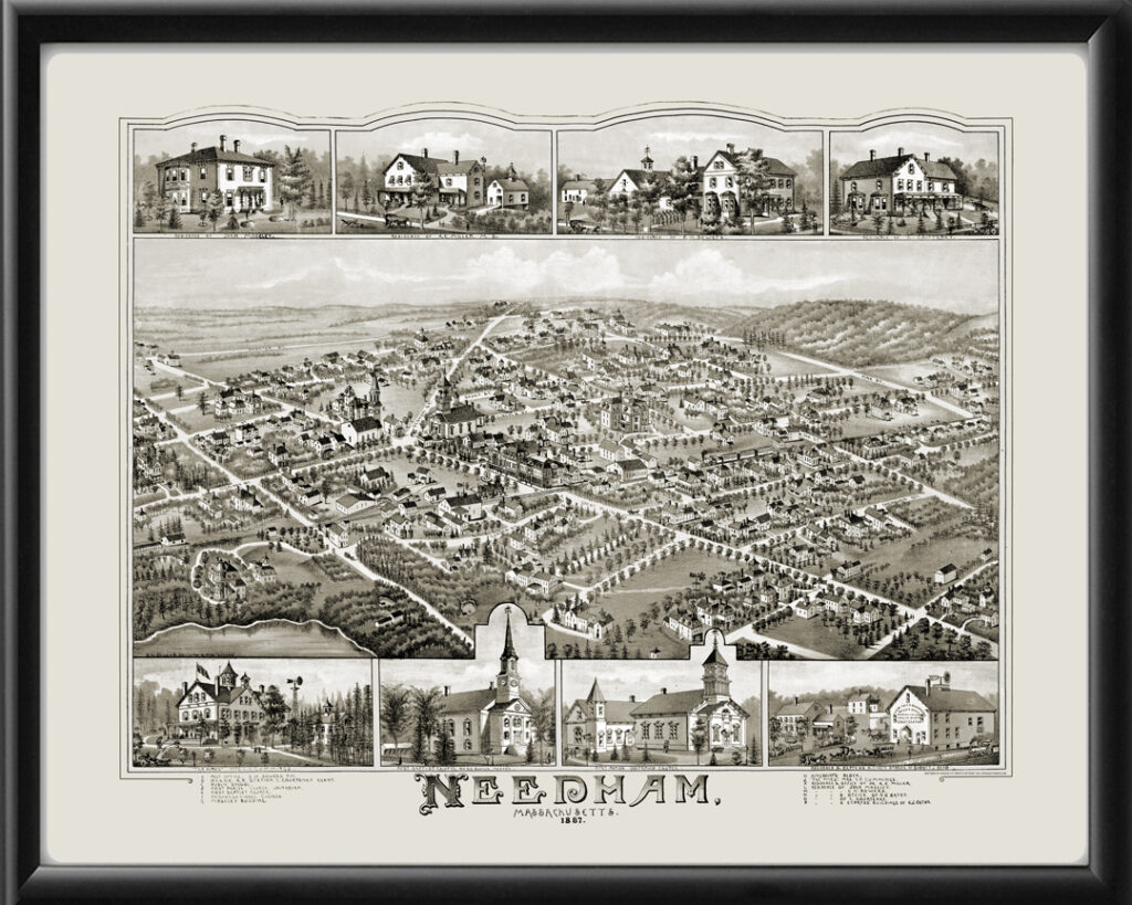 Needham MA 1887 Restored Map | Vintage City Maps