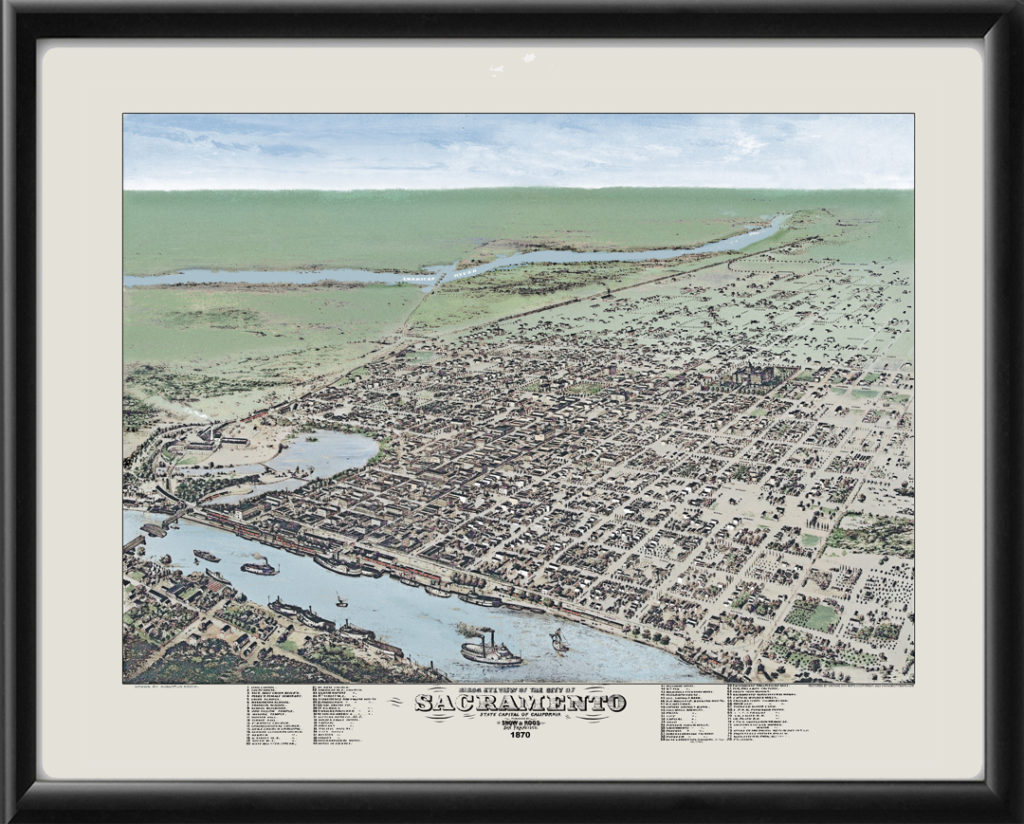 Sacramento CA 1870 Restored Map | Vintage City Maps