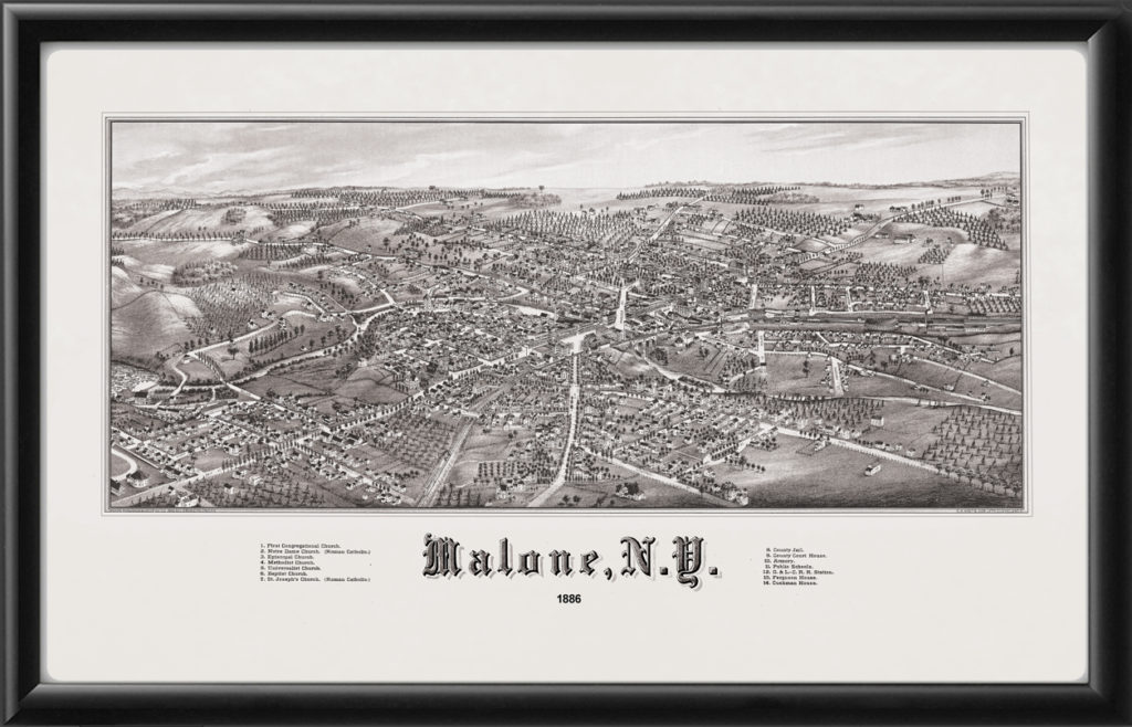 Malone NY 1886 Restored Map | Vintage City Maps