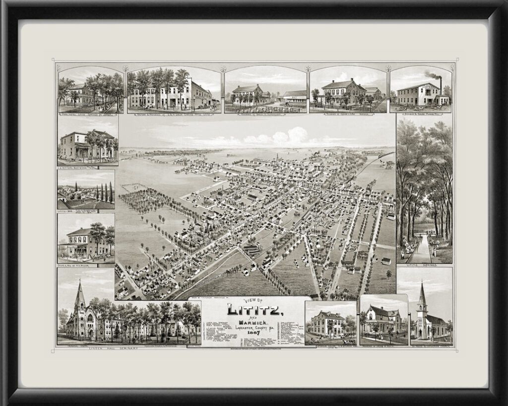 Lititz PA 1887 Restored Map | Vintage City Maps