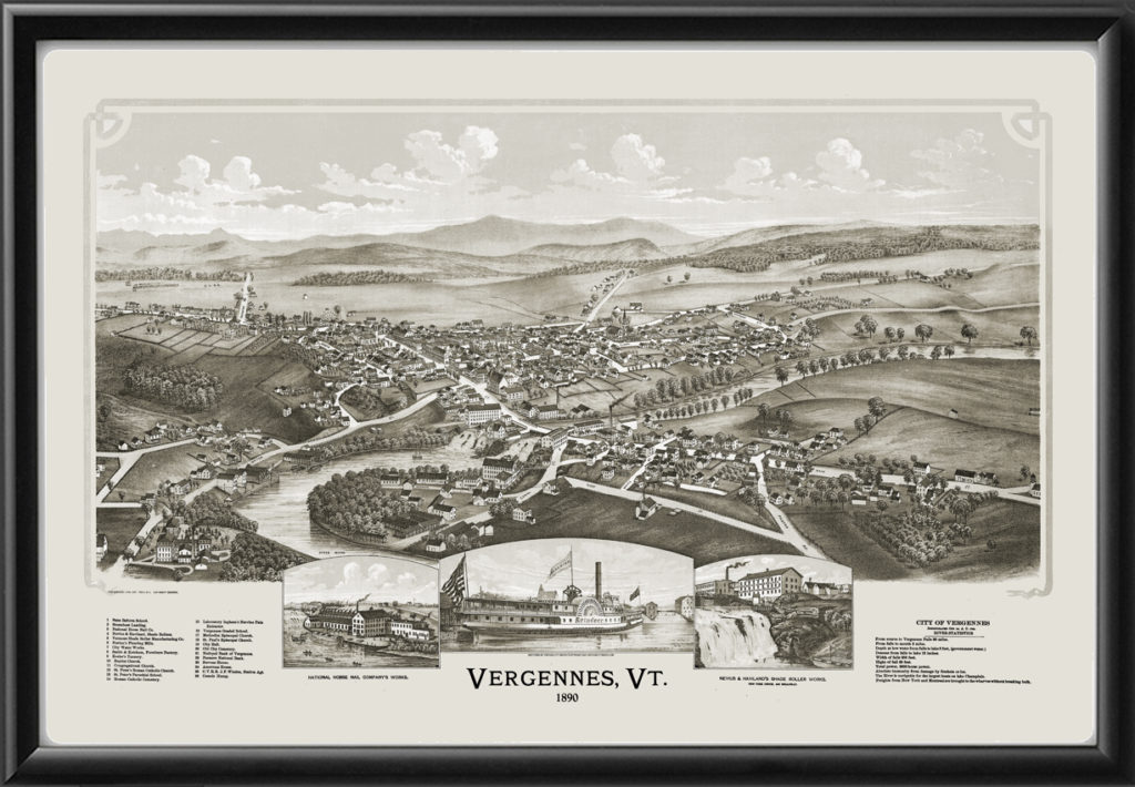 Vergennes, Vermont 1890 - Vintage City Maps - Restored Views