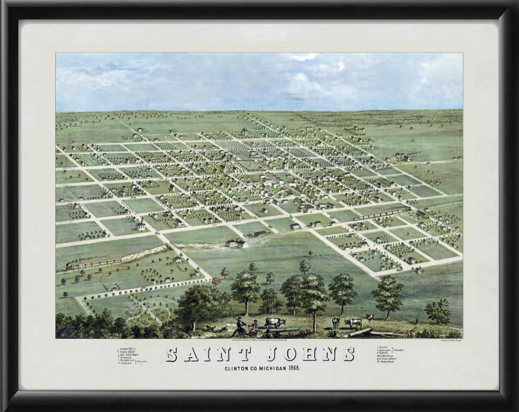 St. Johns MI 1868 Restored Map | Vintage City Maps