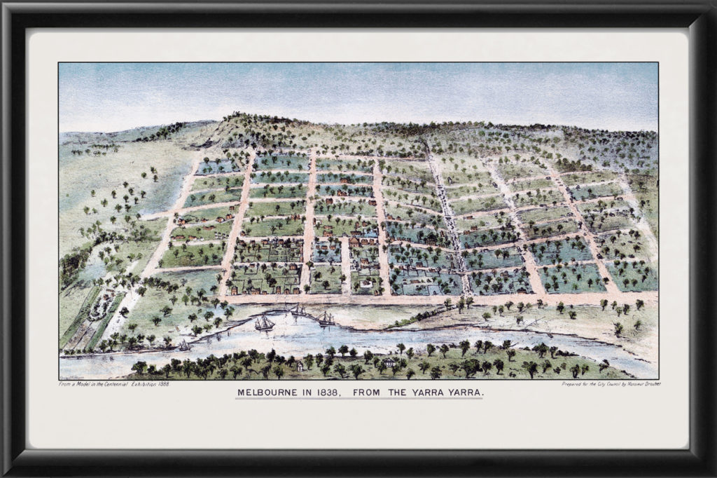 Melbourne, Australia 1838 Bird's Eye View - Vintage City Maps