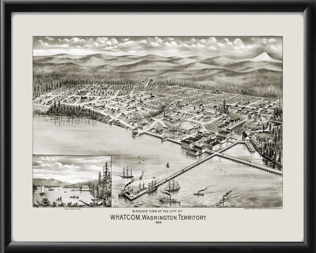 Whatcom (Bellingham) WA 1888 Restored Map | Vintage City Maps