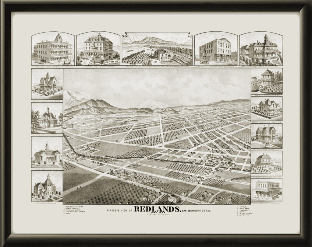 Redlands CA 1888 Restored Map | Vintage City Maps