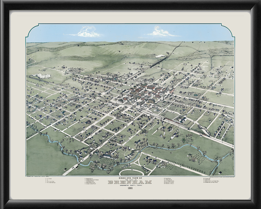 Brenham TX 1881 Restored Map | Vintage City Maps