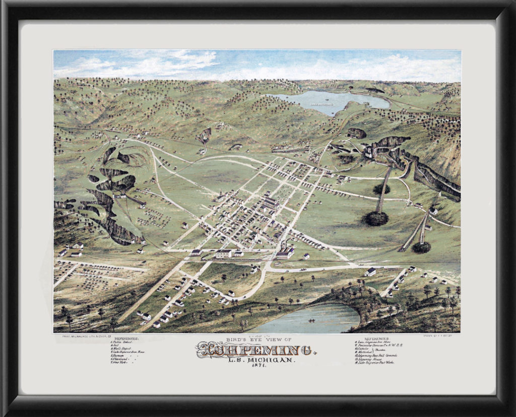 Ishpeming MI 1871 - Restored Bird's Eye View Map | Vintage City Maps