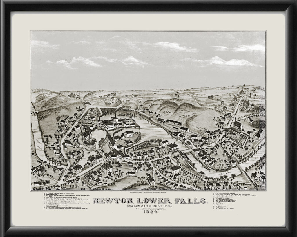Newton Lower Falls MA 1880 Restored Map | Vintage City Maps