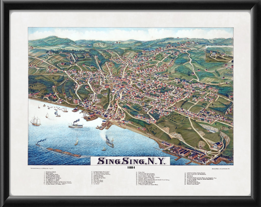 Ossining (Sing Sing) NY 1884 Restored Map | Vintage City Maps