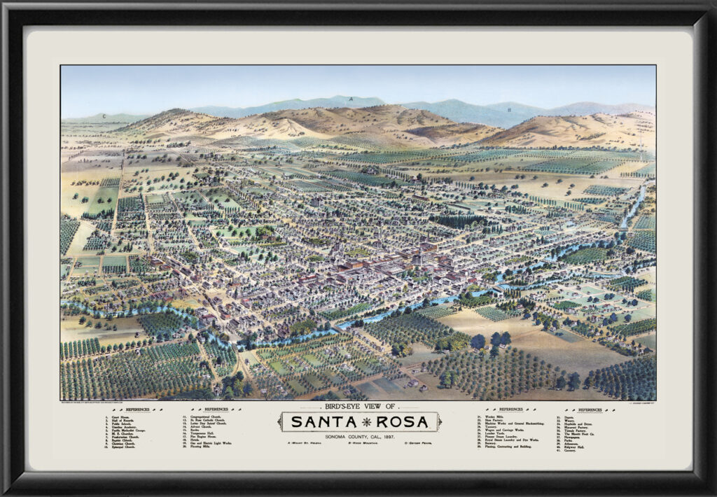 Santa Rosa CA 1897 Restored Map | Vintage City Maps
