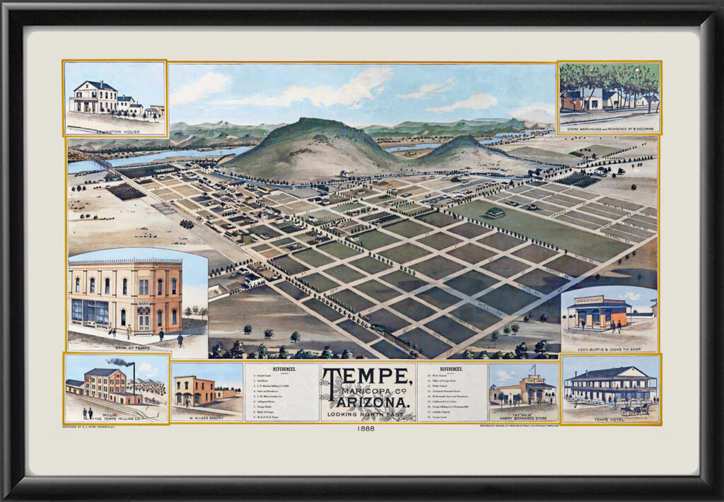 Tempe AZ 1888 Restored Map | Vintage City Maps
