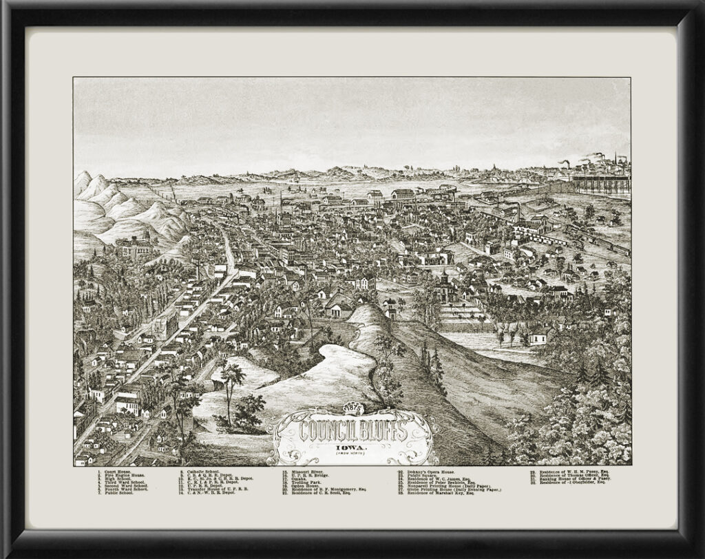 Council Bluffs IA 1875 Restored Map | Vintage City Maps